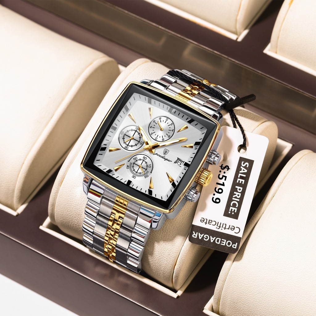 POEDAGAR Relógio De Luxo Homem Cronógrafo Quadrado Relógios Esportivos ...