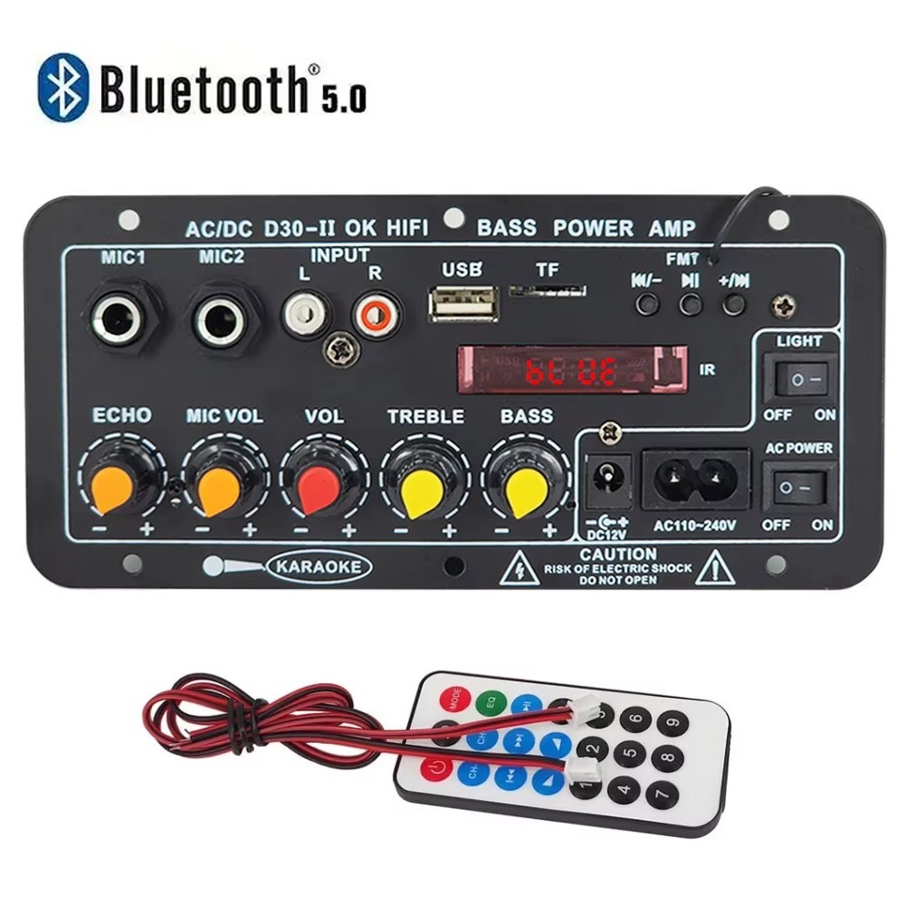 110V 220V 12V Digital Bluetooth Placa Amplificadora Subwoofer Microfone Duplo Karaokê Amp Alto ...