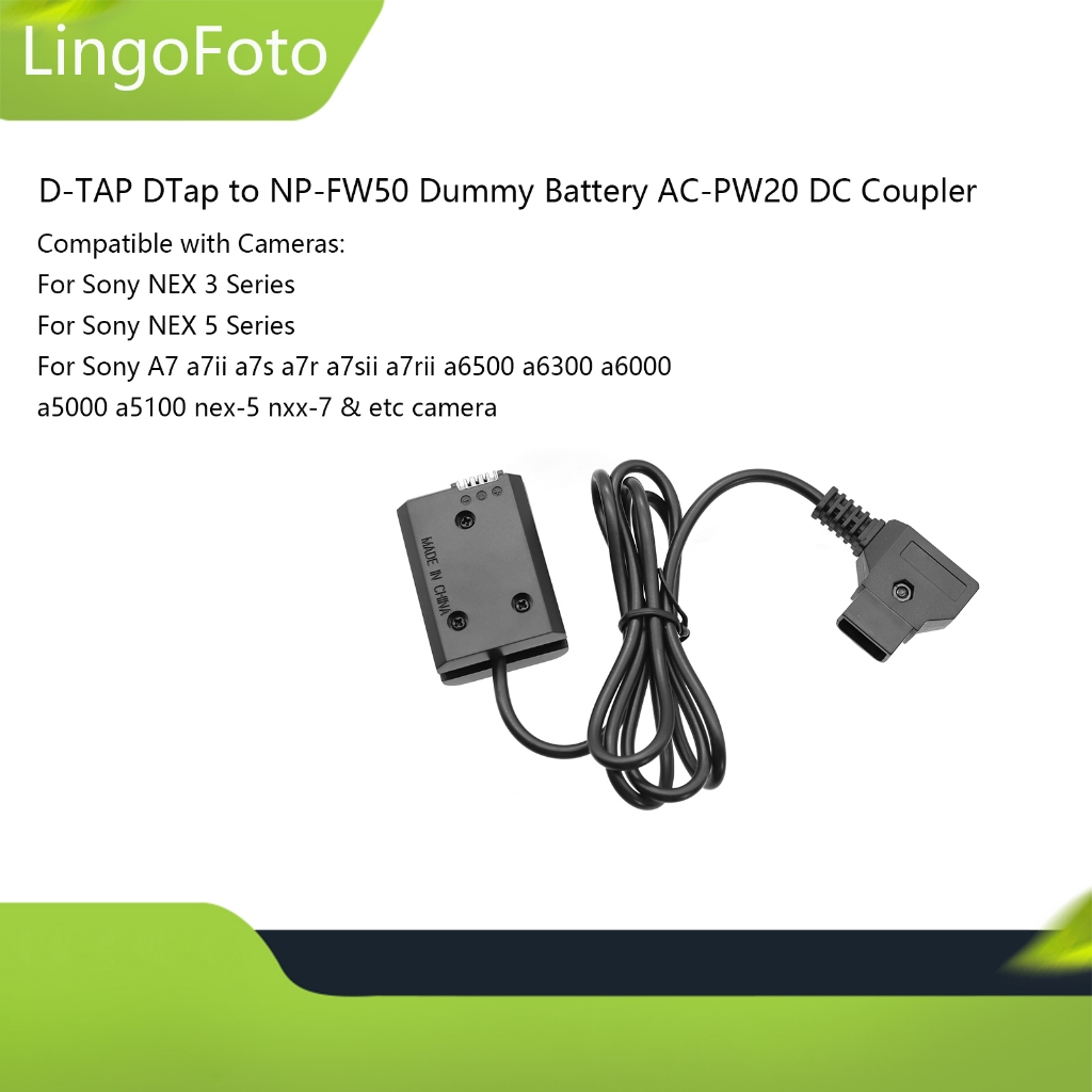 D-TAP DTap Para NP-FW50 Bateria Dummy AC-PW20 Acoplador DC Sony A7 A7R ...