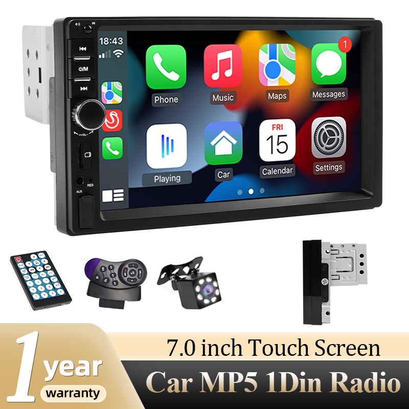 Central Multimídia Carplay Android Auto 1 Din 7 Polegadas MP5 Bluetooth USB/AUX/TF Mirrorlink ...