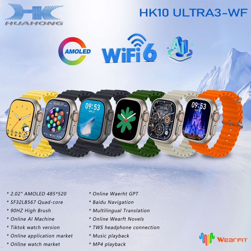 WIFI HongKong 2025 Último 】 HK10 ultra 3 WF real AMOLED Smartwatch Relógio Inteligente Homens ...