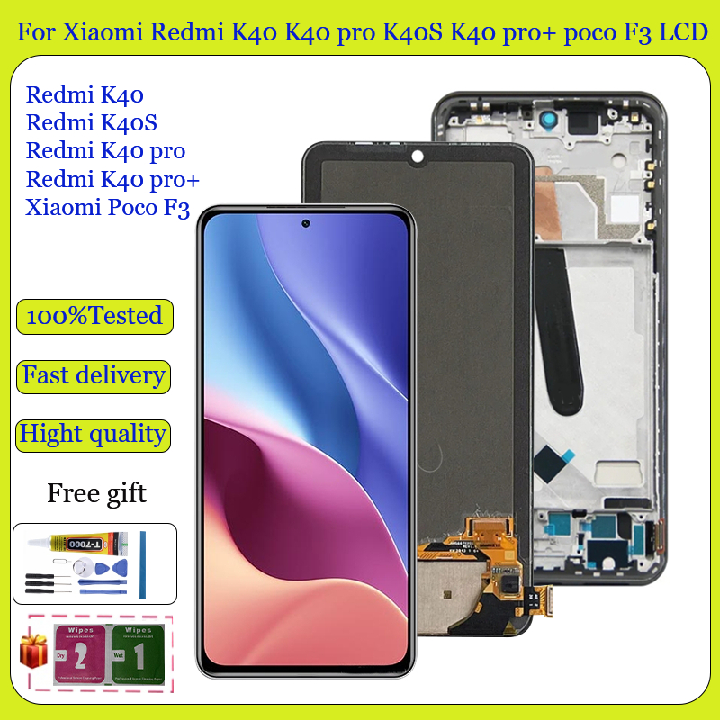 AMOLED Original Para xiaomi Redmi K40/K40S/K40 Pro +/poco F3 Display LCD Tela De Toque Digitador ...