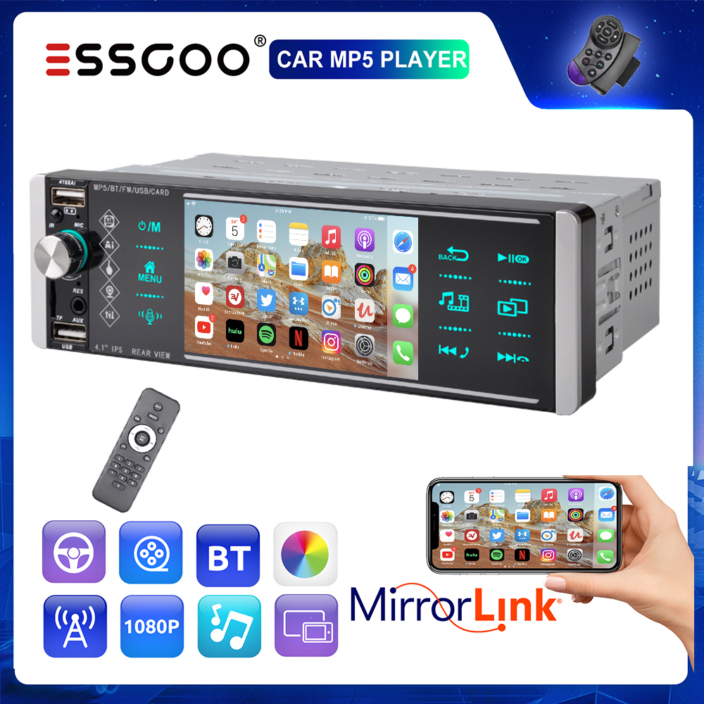 ESSGOO 4.1 " Tela De Toque Jogador Do Carro 1 Din Multimídia MP5 Player Bluetooth FM Rádio ...