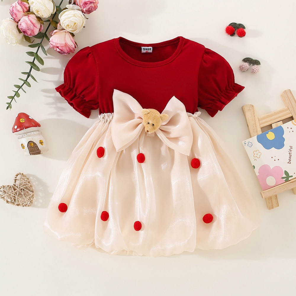 Verão Novo Doce Arco Bebê Menina Vestido , Estilo Princesa Festa De ...