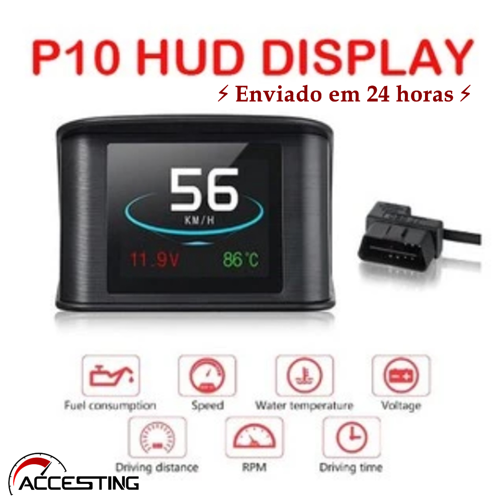 P10 Head-Up Display (HUD) Com Conexão OBD2 E Tela LCD Colorida ...