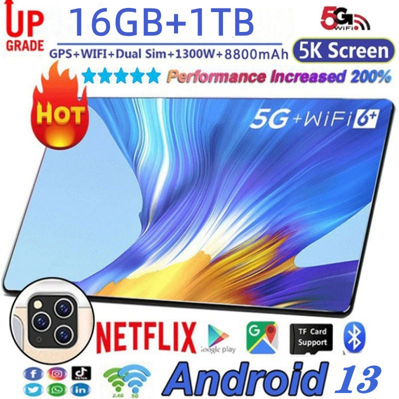 2024 WiFi Tablet PC 5G 4G Android 13.0 RAM 16GB 1TB Cartão SIM Duplo Bluetooth Chamada ...