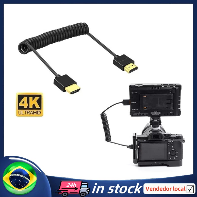 [BR Em Estoque] Cabo De Câmera De Monitor Espiral Hdmi X 4k Sony A7siii A7iv | Shopee Brasil