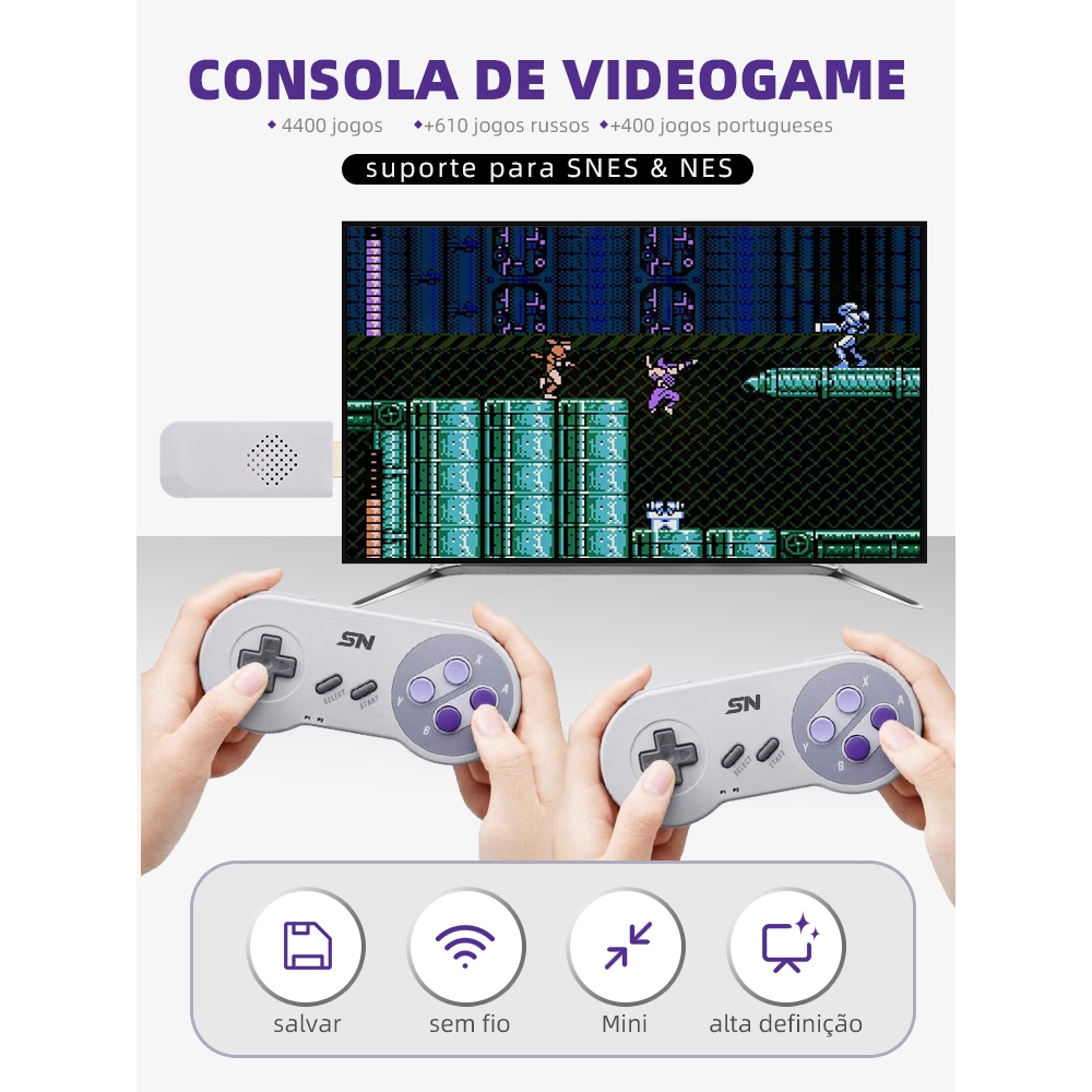 VILCORN 16-Bit Console HDMI Sem Fio TV Retro Para SNES NES 4800 + Game ...