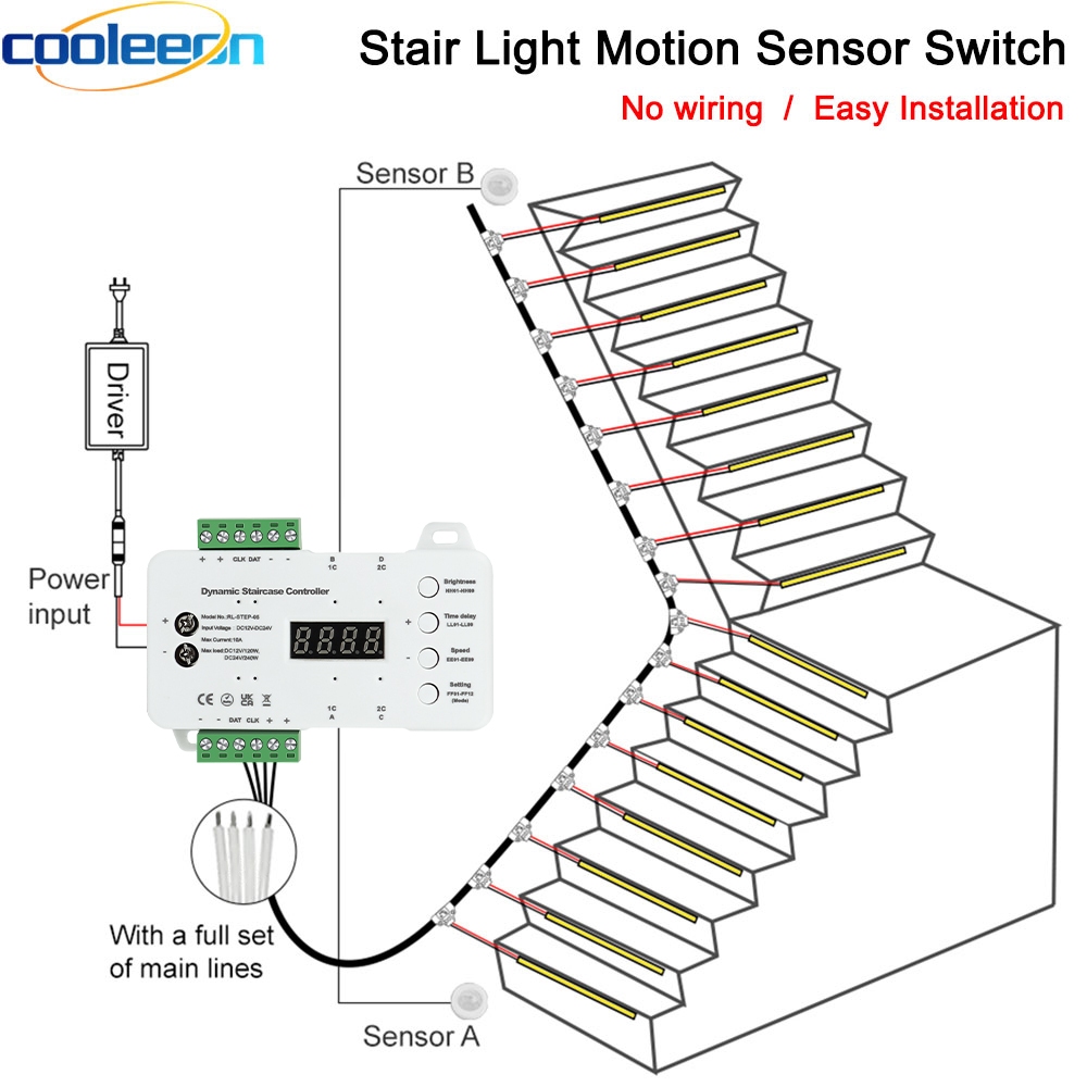 Tira De Luz Da Escada Interruptor Sensor Movimento Fácil Instalação Sem ...