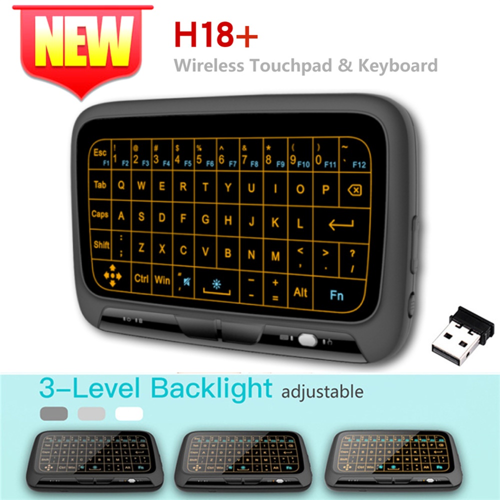 Teclado Mini Sem Fio H18 + Air Mouse 2.4G com Touchpad, Retroiluminação ...