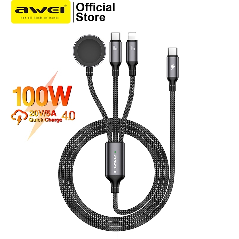 Cabo De Carregamento Rápido Awei W23 100W Multifuncional 3 Em 1 Sem Fio ...