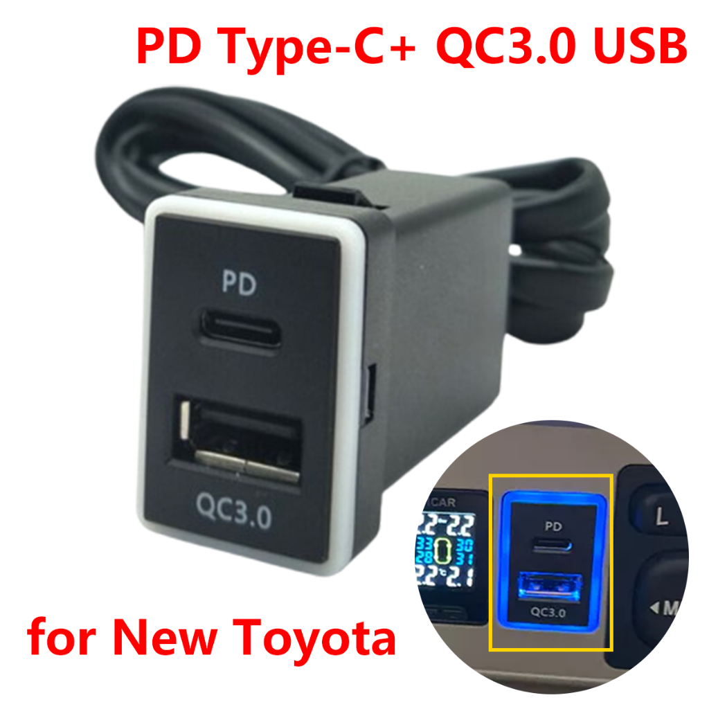 33 * 22mm Carregador De Carro PD Tipo-C + QC3.0 USB Dupla Tomada De ...