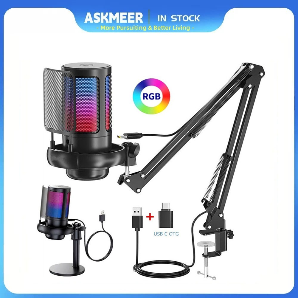 USB Wired Condenser Microphone RGB Mute Button PC Gaming Microphone for ...