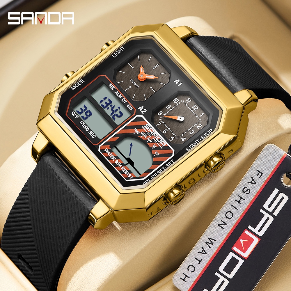SANDA 6210 Moda Lazer Dual Display Homem Cronômetro Digital À Prova D ...