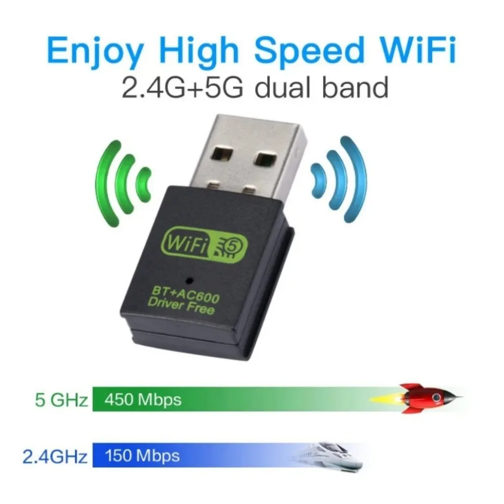 600Mbps USB WiFi Adaptador Bluetooth 2 Em 1 Dongle Banda Dupla 2.4G ...