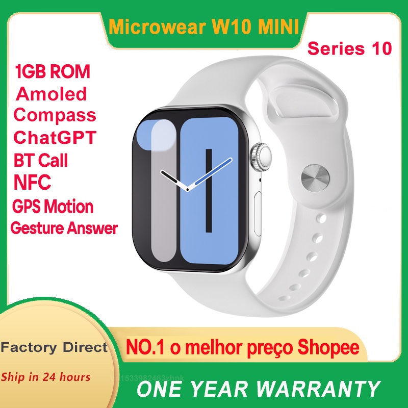 AMOLED Microwear W10 mini Relógio X Série 10 Inteligente ChatGPT 1GB ROM 42mm Bússola W10 Pro ...