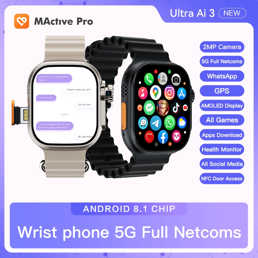 Microwear Android Ultra Ai 3 5G Relógio Inteligente 4G 2 + 16 GB AMOLED APP Download ChatGPT NFC ...