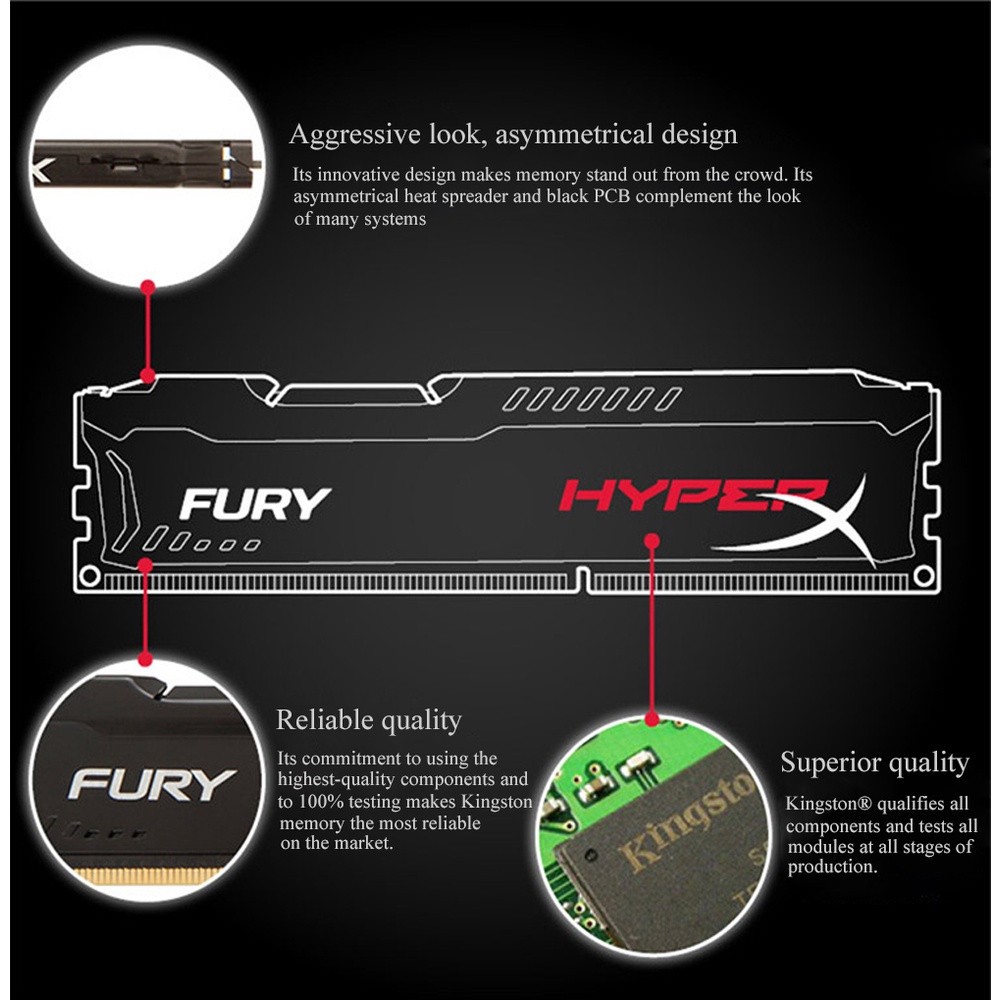 Kingston Hyperx Fury 4GB 8GB Ddr3 1333MHz 1600MHz 1866MHz 1.35V 1.5V 240 Pin DIMM RAM Memória ...