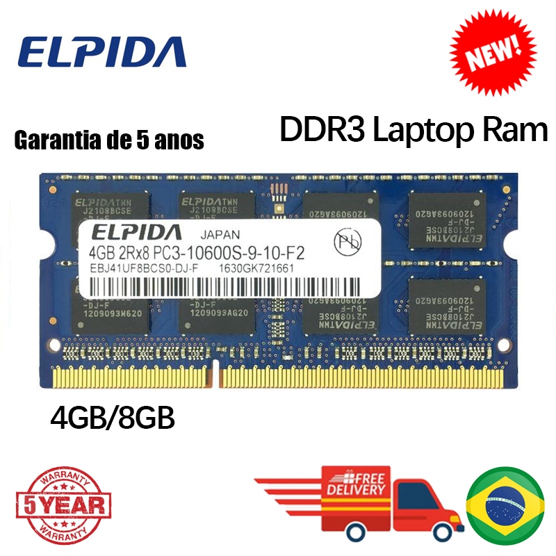 Elpida DDR3 DDR3L 2GB 4GB 8GB 1066MHZ 1333MHZ 1600MHZ 1.5V 1.35V SO-DIMM Memória RAM Para ...