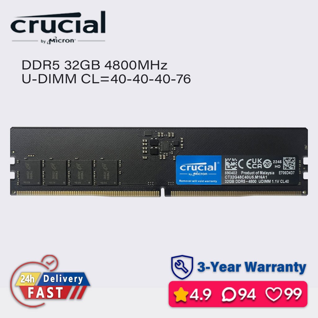 CRUCIAL ddr5 8gb 16gb 32gb 4800mhz udimm Memória De desktop ram 38400 pc5 | Shopee Brasil