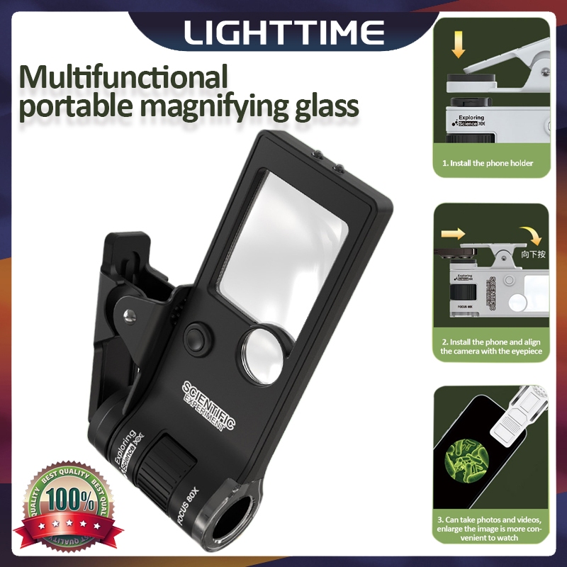 Lupa Com Luz 80x Zoom Microscópio LED UV Clip-on Micro Lente Para ...