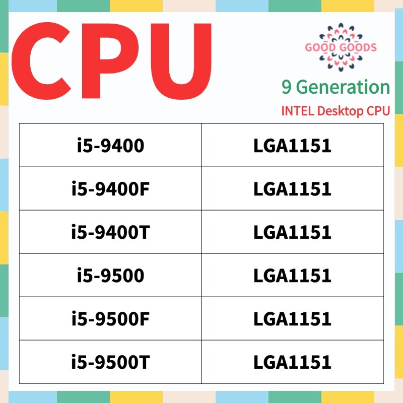 i5-9400 9400F 9400T i5-9500 9500F 9500T 9a Geração INTEL Core Desktop ...
