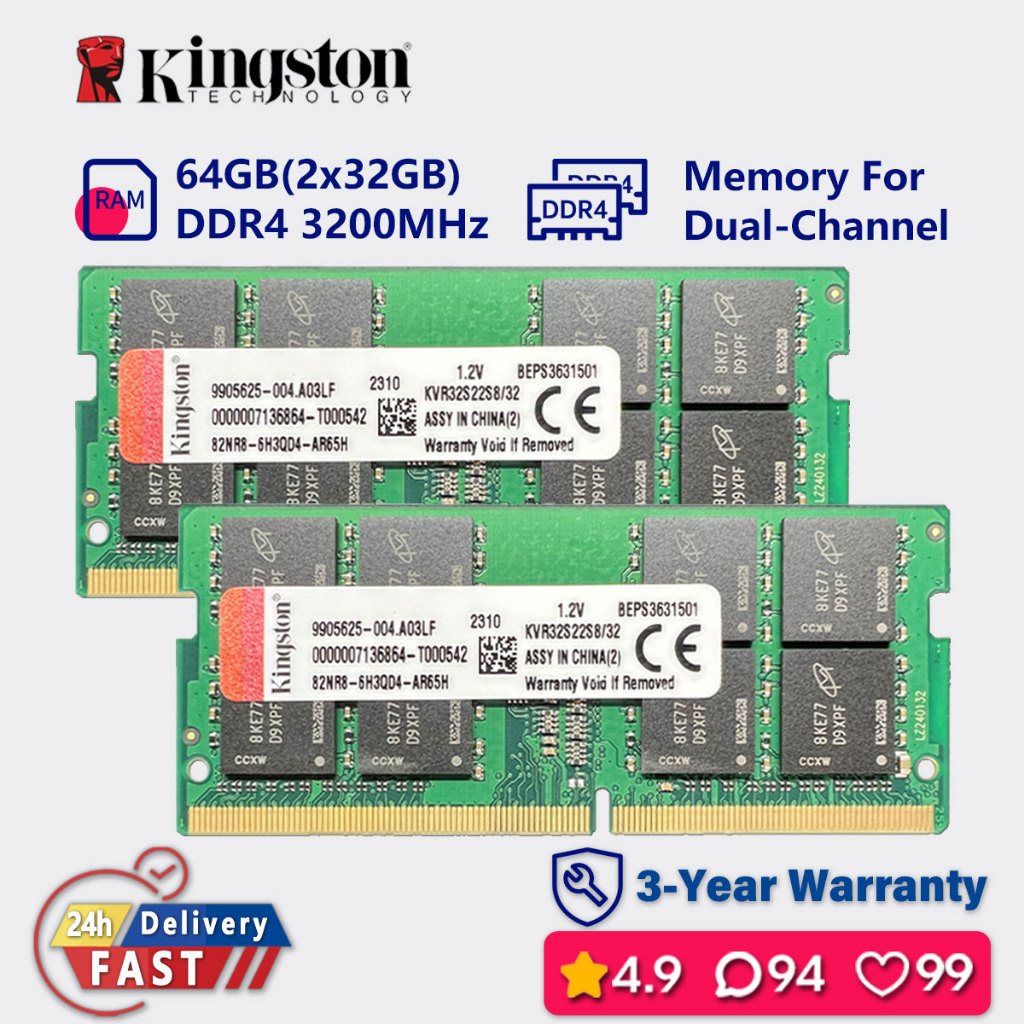KINGSTON 16gb 32gb 64gb 3200mhz ddr4 Memória De Canal Duplo ram laptop sodimm pc4 25600s ...