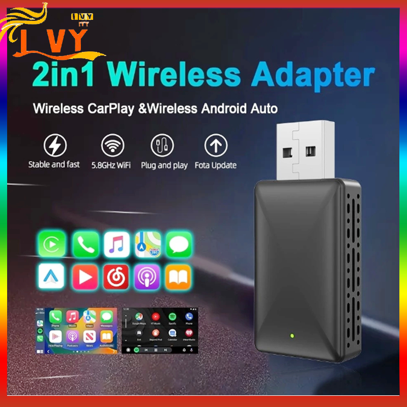 IVY Adaptador Carplay Sem Fio 2 Em 1 Wireless Carplay Adaptador Bluetooth Carplay Android auto ...