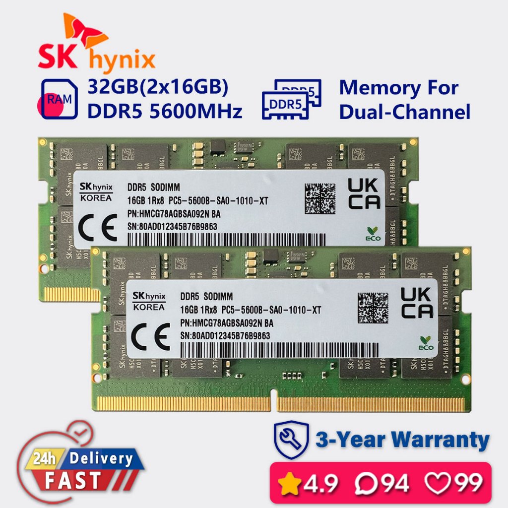 SK HYNIX 16gb 32gb 64gb 5600mhz ddr5 Memória De Canal Duplo ram laptop sodimm pc5 44800s ...