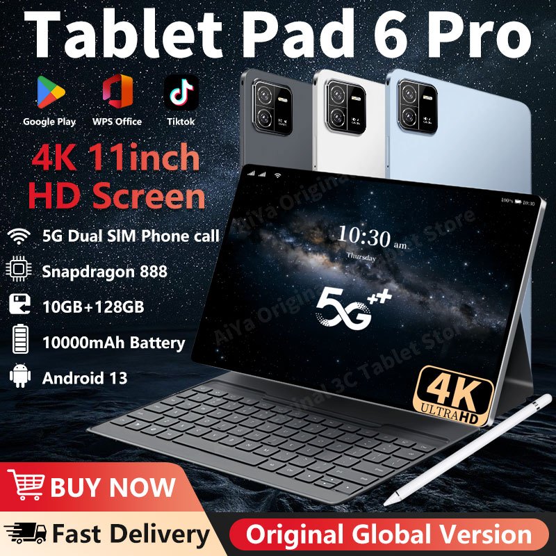Tablet HD 10.1 Polegadas Tela Grande PC Android 13 WIFI Online Pad 6 Pro 4K 12GB 512GB 10000mAh ...
