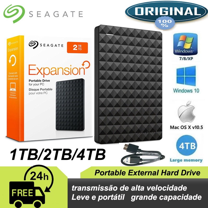 Seagate Original Hd Externo Alta Capacidade 1TB/2TB/4TB USB3.0 Disco Rígido Portátil 2.5 ...