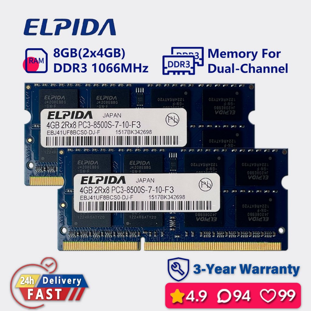 ELPIDA 8gb 1066mhz ddr3 Memória De laptop De Canal Duplo ram sodimm pc3 ...