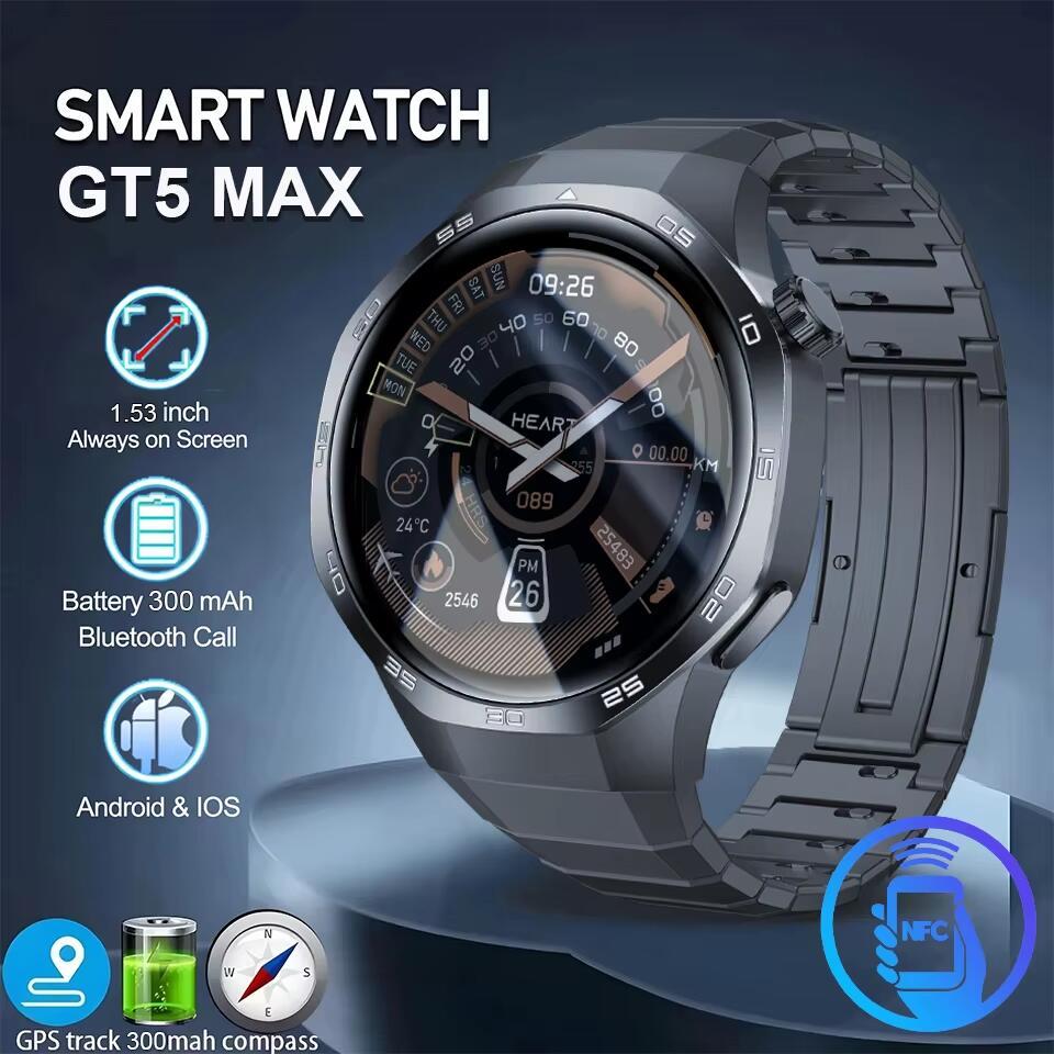 Novo GT5 Max Relógio Inteligente Masculino 5 AMOLED Tela HD Bluetooth ...