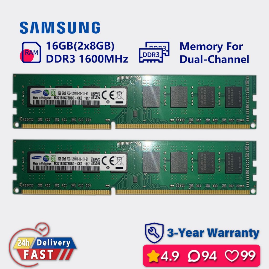 SAMSUNG 16gb 8gb 1600mhz ddr3 Memória De Desktop De Canal Duplo Dim pc3 12800 1.5v RAM | Shopee ...