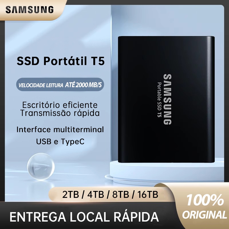 SAMSUNG T5 SSD Unidade HD Externo 2TB 4TB 8TB Estado Sólido Duro Portátil Hd Adaptador Móvel ...