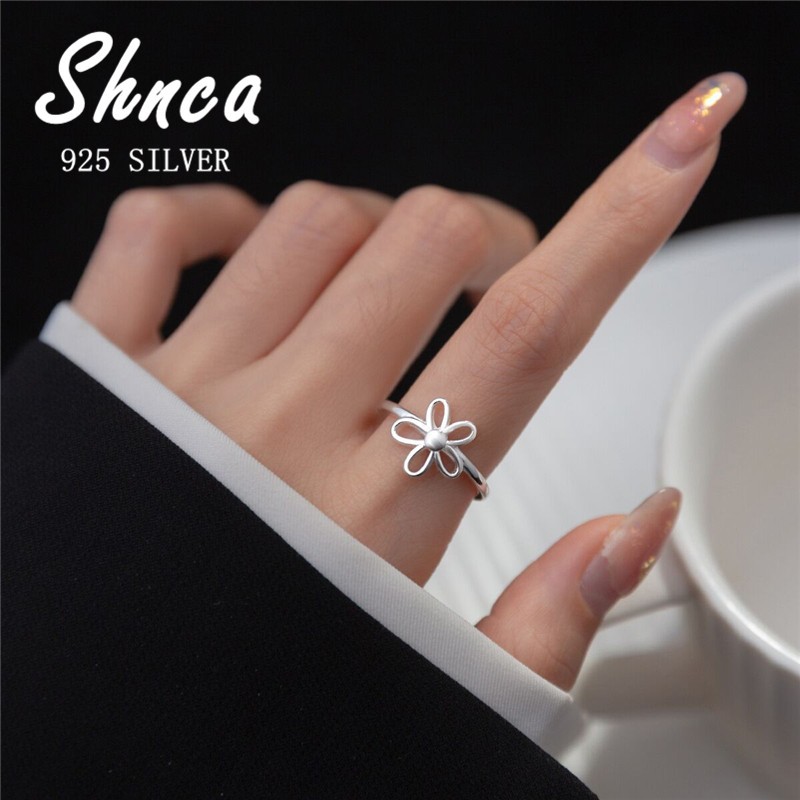 2024 Moda Elegante 925 Prata Esterlina Oco Flor Feminino Anel Aberto LR047 | Shopee Brasil