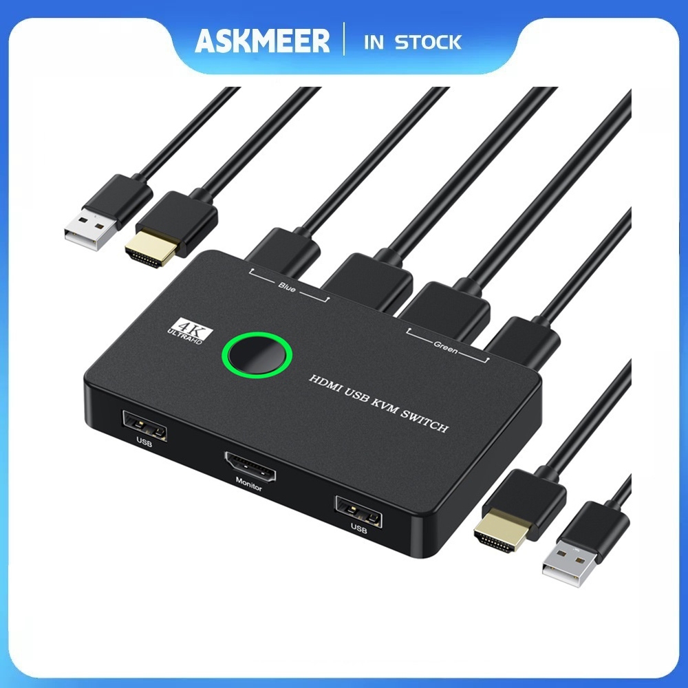 KVM Switch HDMI 2 Port Box USB & HDMI Switcher for 2 Computers Sharing Keyboard & Mouse Monitor ...