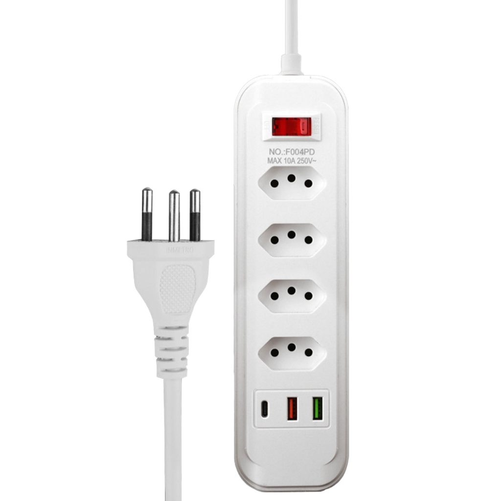 FILTRO DE LINHA RÉGUA DE TOMADAS 7 tomadas Com 4 Tomadas + 2 Usb E 1 Usb-c, tripolar 10 Amperes ...