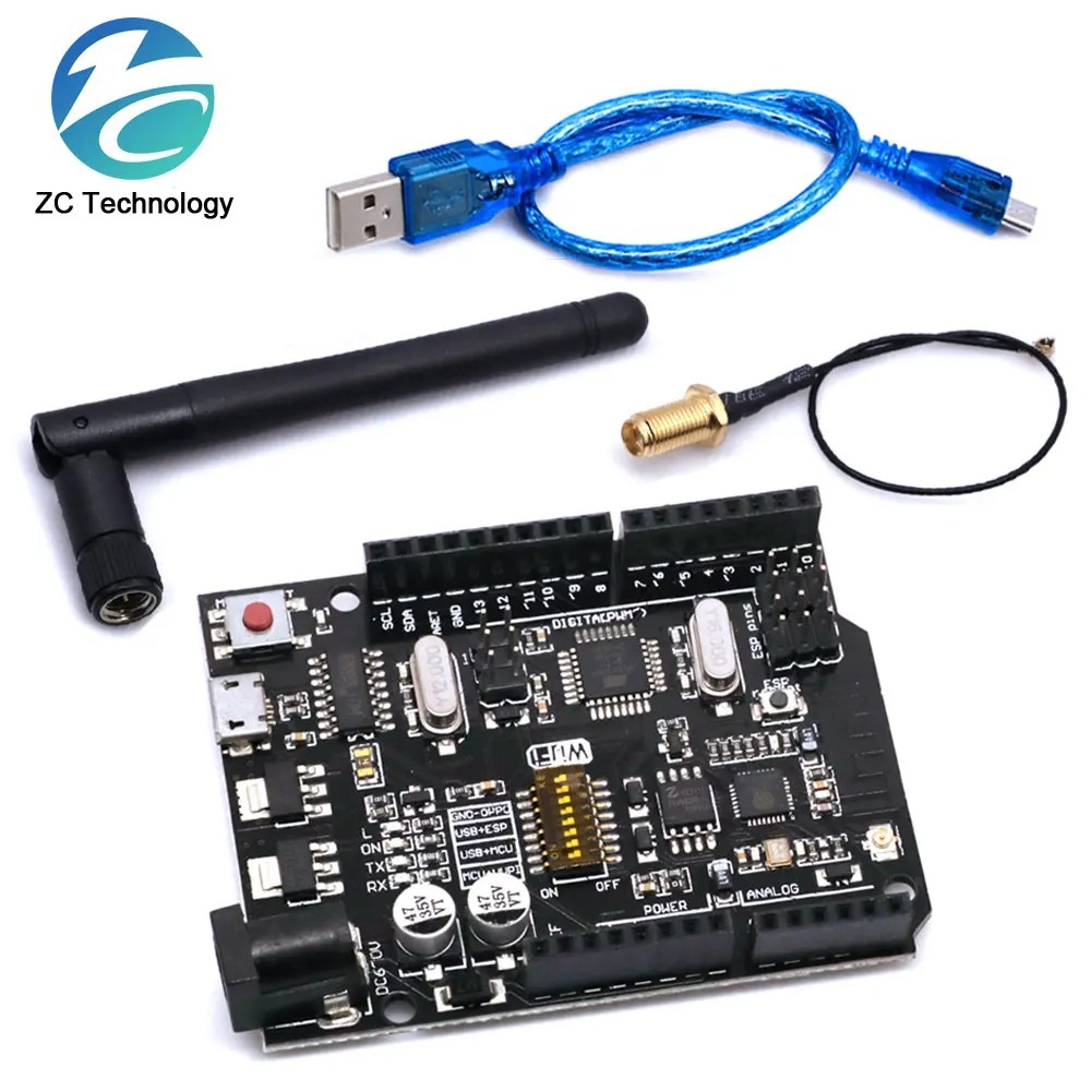 UNO + WiFi R3 ATmega328P + ESP8266 CH340 (Memória 32Mb) 6V-9V USB-TTL CH340G Para Arduino ...