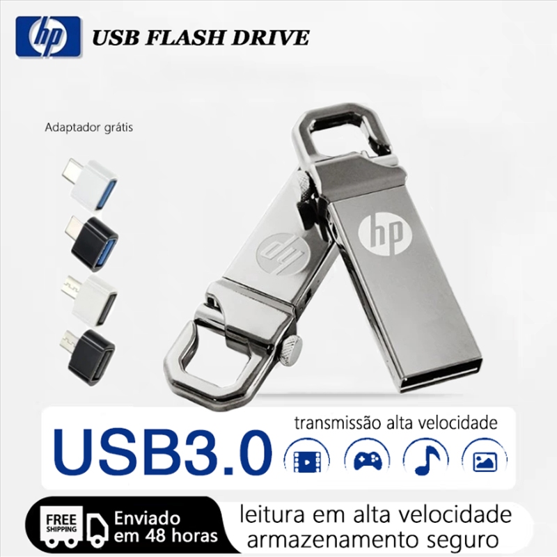 Pen Drive Original HP USB 3.0 Flash Pendrive 2 Tb Metálico Prata Preto ...