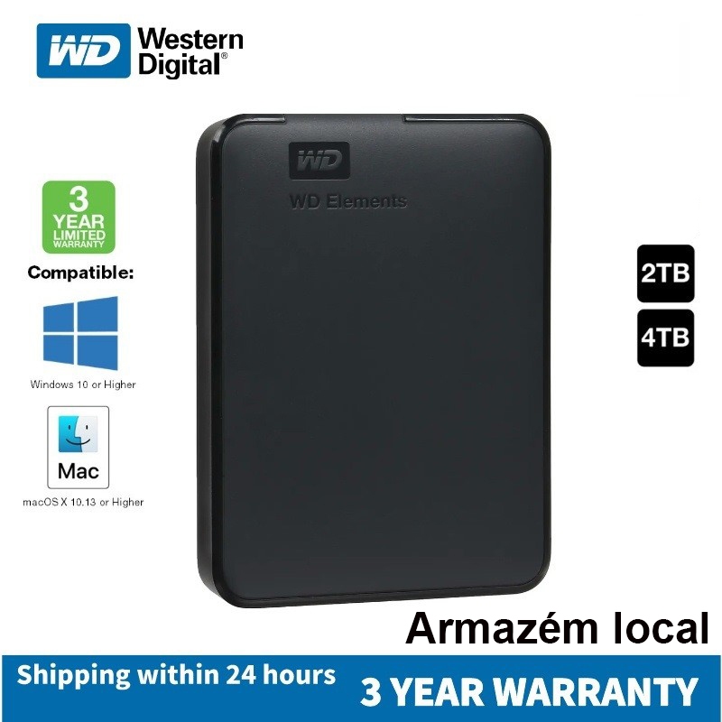 WD Elements Western Digital HD Externo Dispositivo De Armazenamento Com Capacidade De 2TB/4TB ...