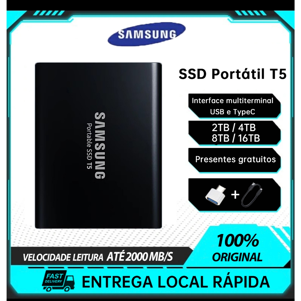 SAMSUNG Unidade Hd Externo SSD 2TB 4TB Portátil Armazenamento Em Massa Unidade De Estado Sólido ...