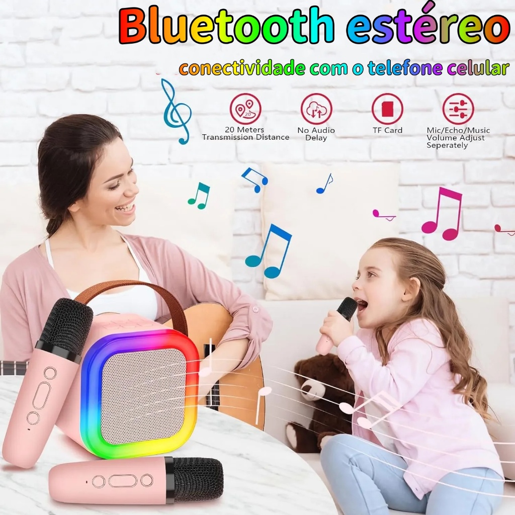 Caixa De Som C Microfones Karaokê Bluetooth Portátil Sem Fio Brincadeiras em Família | Shopee Brasil
