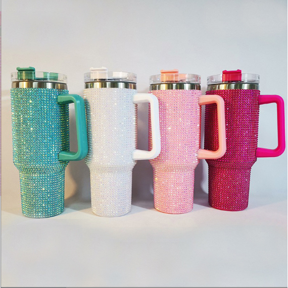 Copo Térmico Embelezado Com Strass De 40 Onças Alça , Isolado Para Café ...