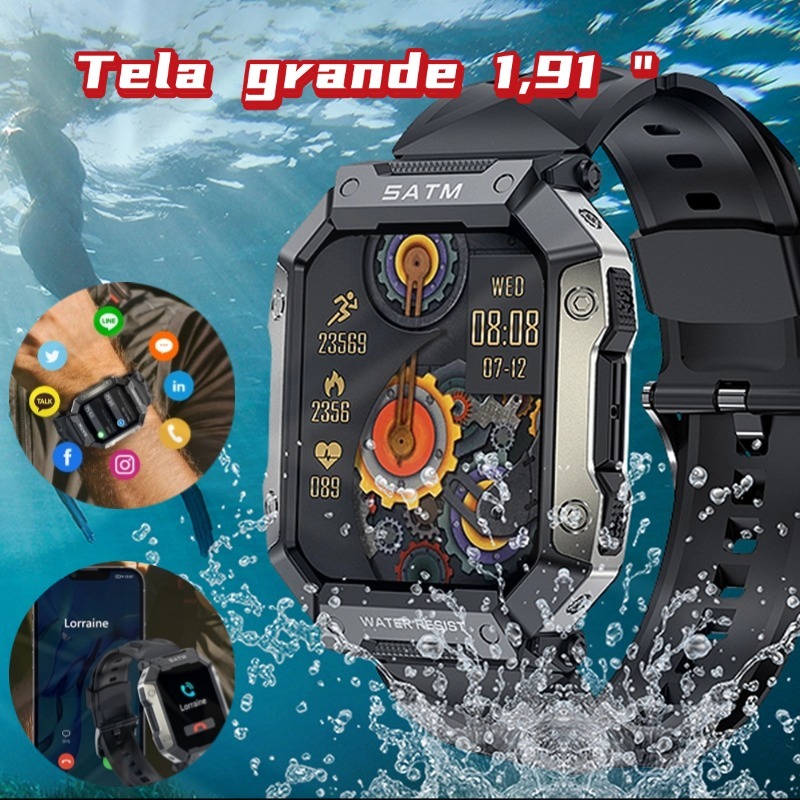 Relógio inteligente PG333 tela grande 1,91 "modo multiesportivo externo ...