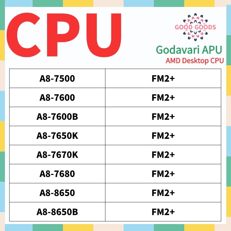 A8-7500 A8-7600 7600B 7650K 7670K A8-7680 A8-8650 8650B AMD Godavari ...