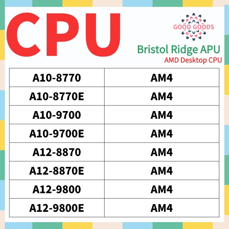 A10-8770 8770E A10-9700 9700E A12-8870 8870E A12-9800 9800E AMD Bristol Ridge APU Processador ...
