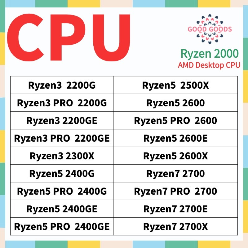 Ryzen3 2200G PRO 2200GE 2300X Ryzen5 2400G 2400GE 2500X 2600 2600X ...