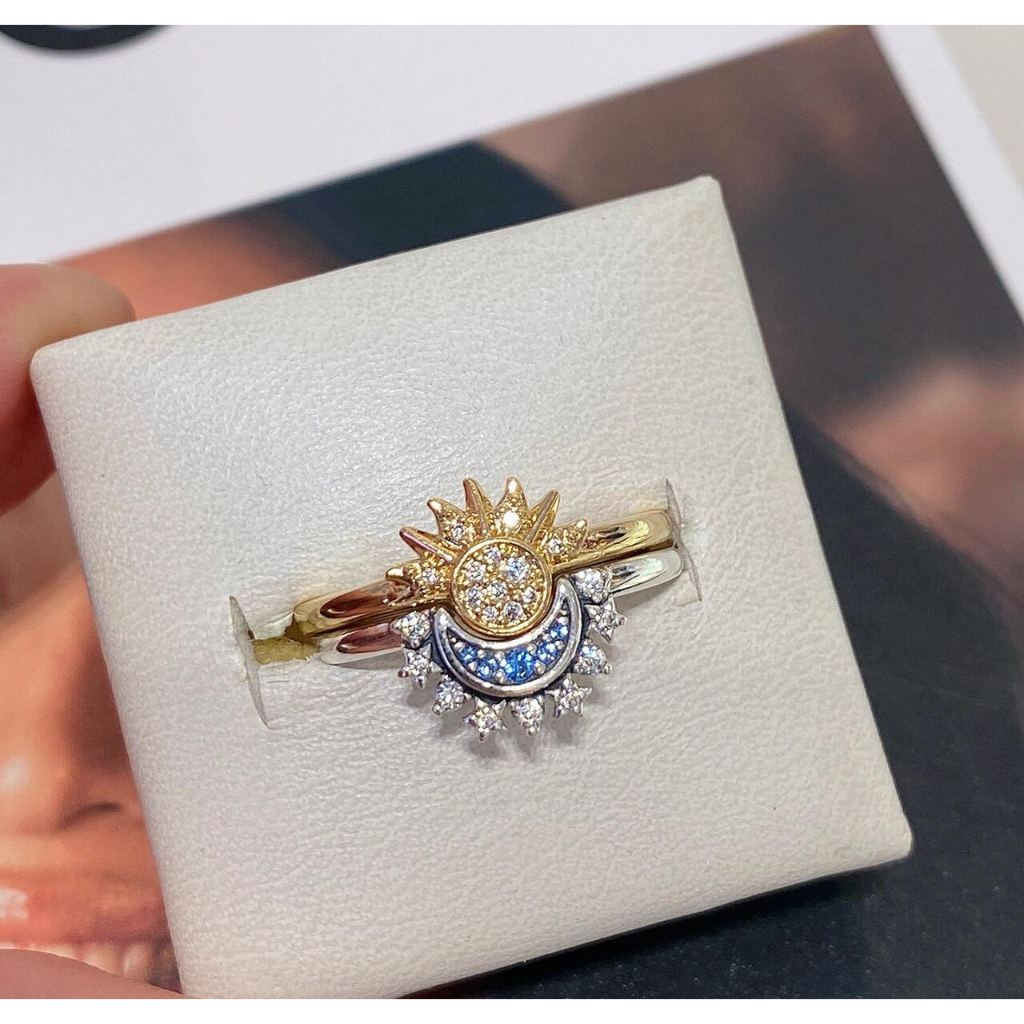 Conjunto De Anéis De Sol E Lua Cintilante Pandora Em Prata Original | Shopee Brasil