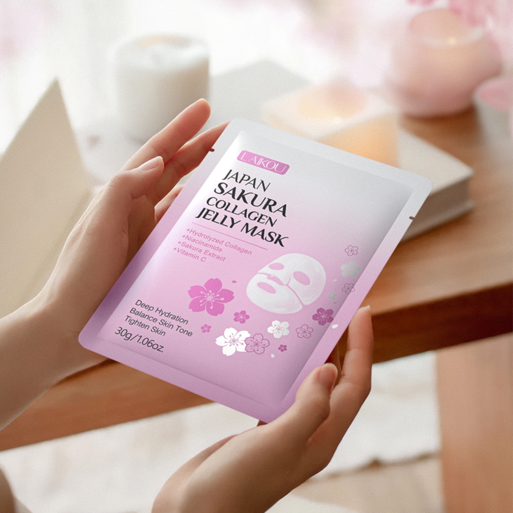 LAIKOU Japão Sakura Máscara De Geléia De Colágeno 30g Hidratação ...